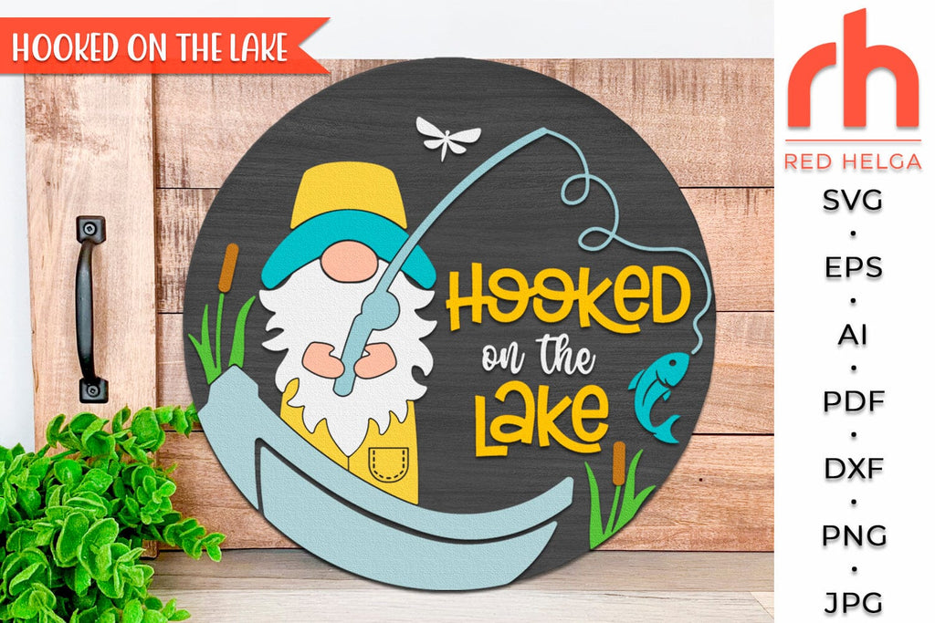 Hooked on the Lake SVG, Gnome Hanger Cut File, Summer Decor - So Fontsy