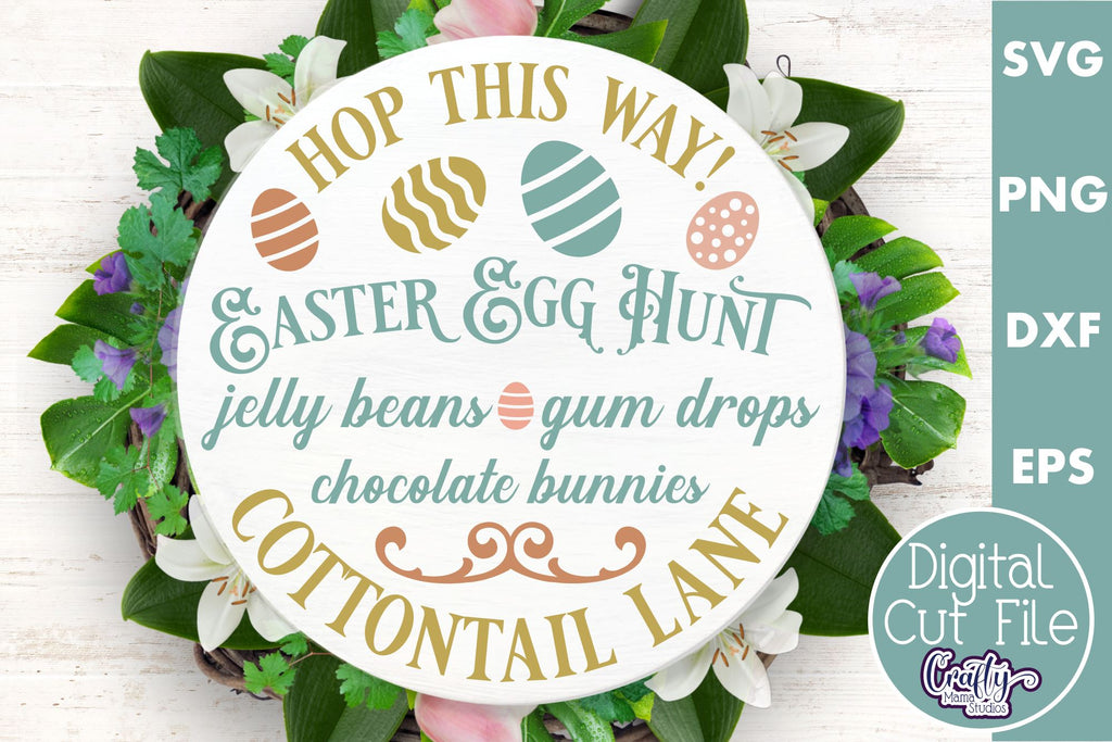 Hop This Way Easter Egg Hunt | Round Easter Svg | Door Sign - So Fontsy