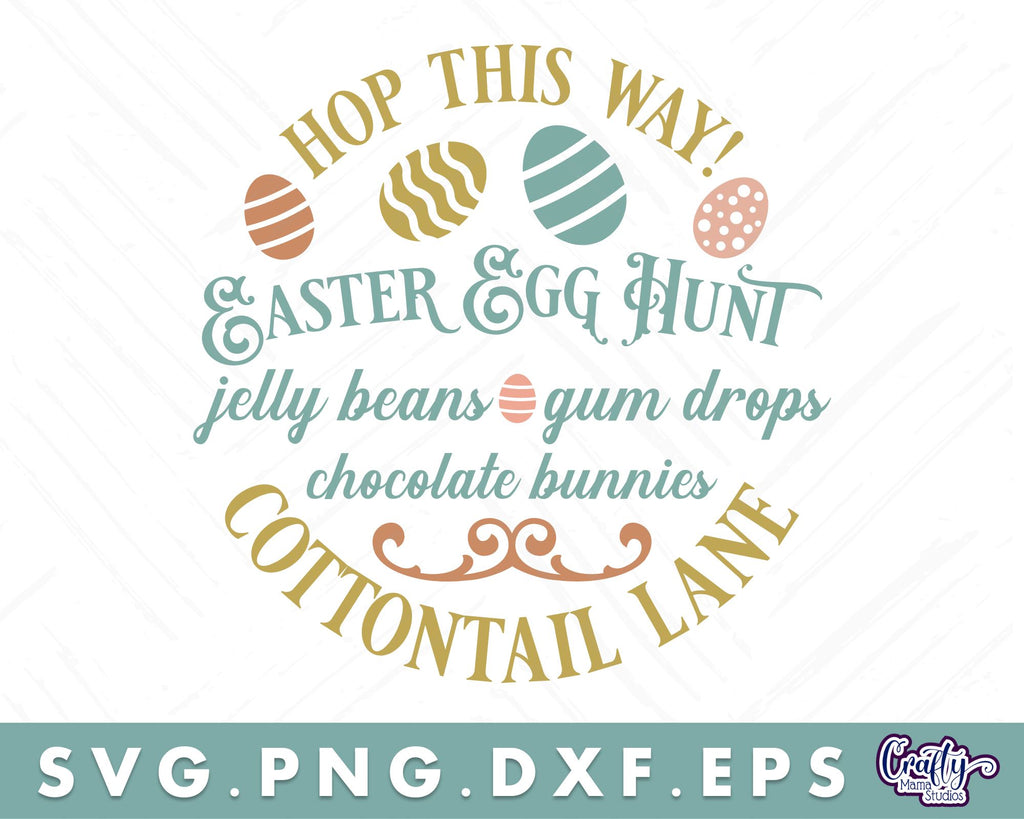 Hop This Way Easter Egg Hunt | Round Easter Svg | Door Sign - So Fontsy