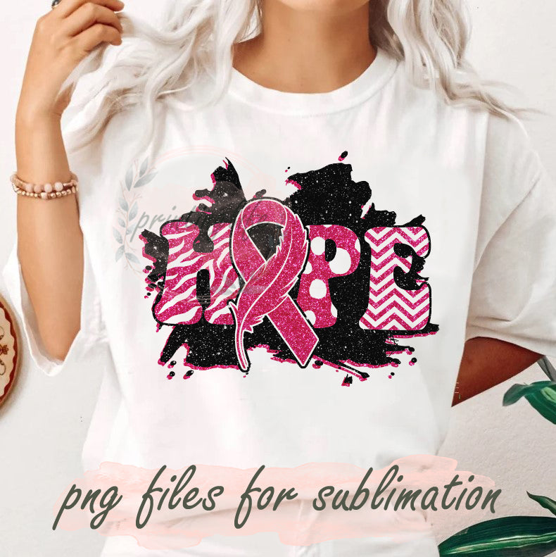 Hope Breast Cancer Awareness Glitter Png, Pink Ribon Glitter Design Png ...