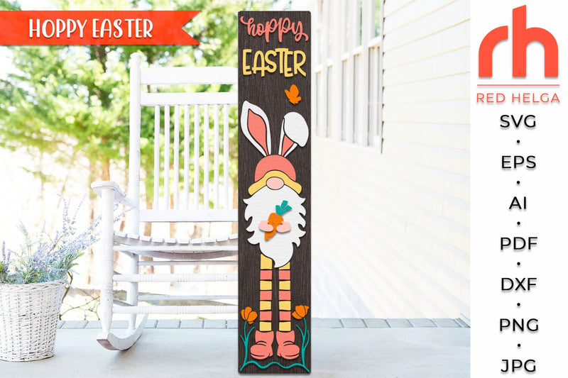 Hoppy Easter SVG, Porch Board Cut File, Gnome Sign DXF - So Fontsy