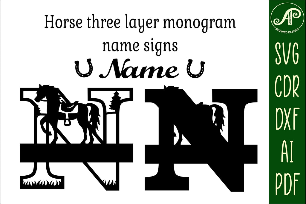 Horse Capital Monogram Letter N SVG File - So Fontsy