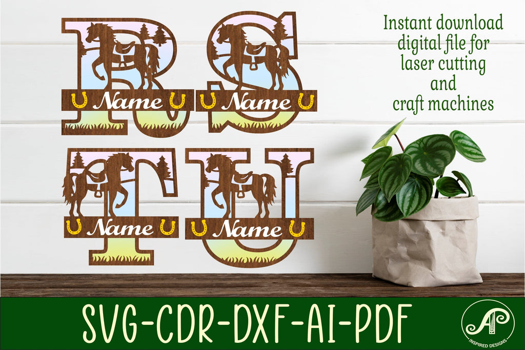Horse monogram letter bundle Name signs SVG 3 layer - So Fontsy