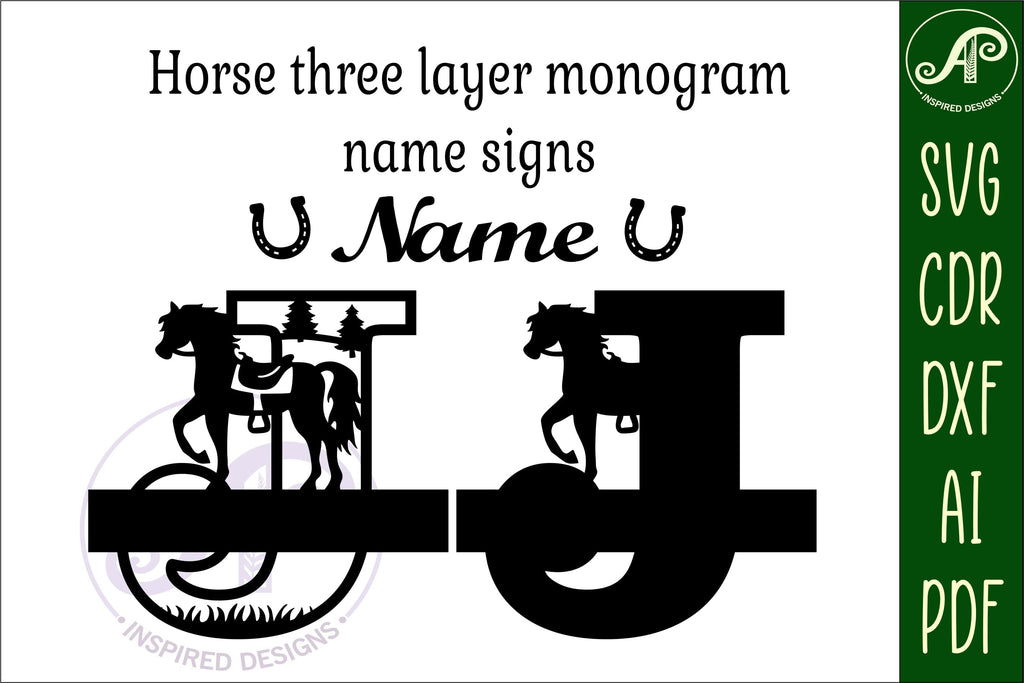 Horse monogram letter bundle Name signs SVG 3 layer - So Fontsy