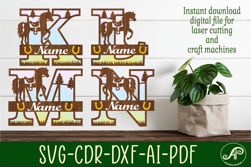 Horse monogram letter bundle Name signs SVG 3 layer - So Fontsy