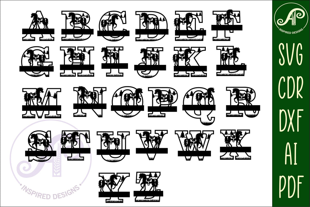 Horse monogram letter bundle Name signs SVG 3 layer - So Fontsy