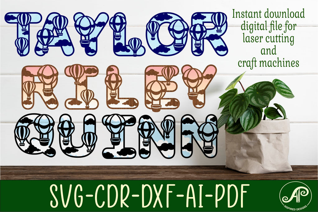 Hot air balloon letters alphabet set. 49 layered letters. - So Fontsy