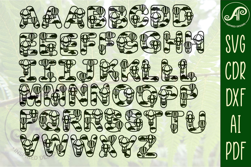 Hot air balloon letters alphabet set. 49 layered letters. - So Fontsy