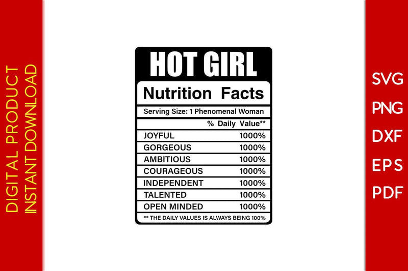 Hot Girl Nutrition Facts SVG PNG PDF Cut File - So Fontsy