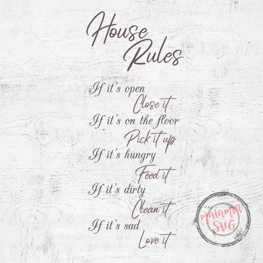 House Rules, Family Sign Svg, Home Sign Svg, DXF PNG Cut File - So Fontsy