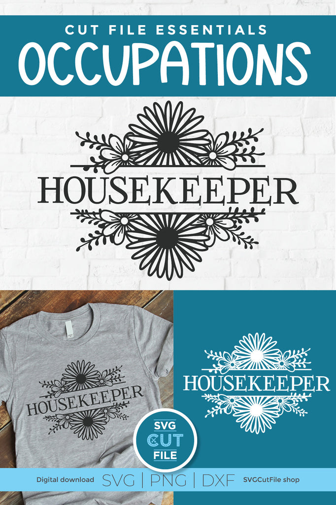 Housekeeper svg - house keeper svg with flowers - So Fontsy