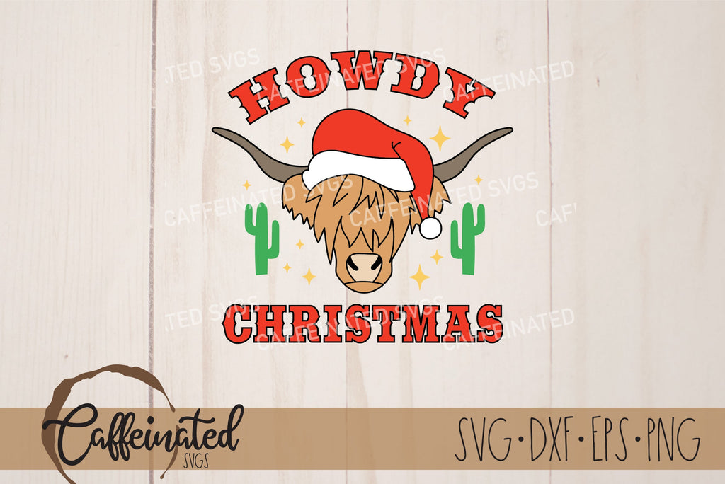Howdy Christmas Highland Cow SVG - So Fontsy