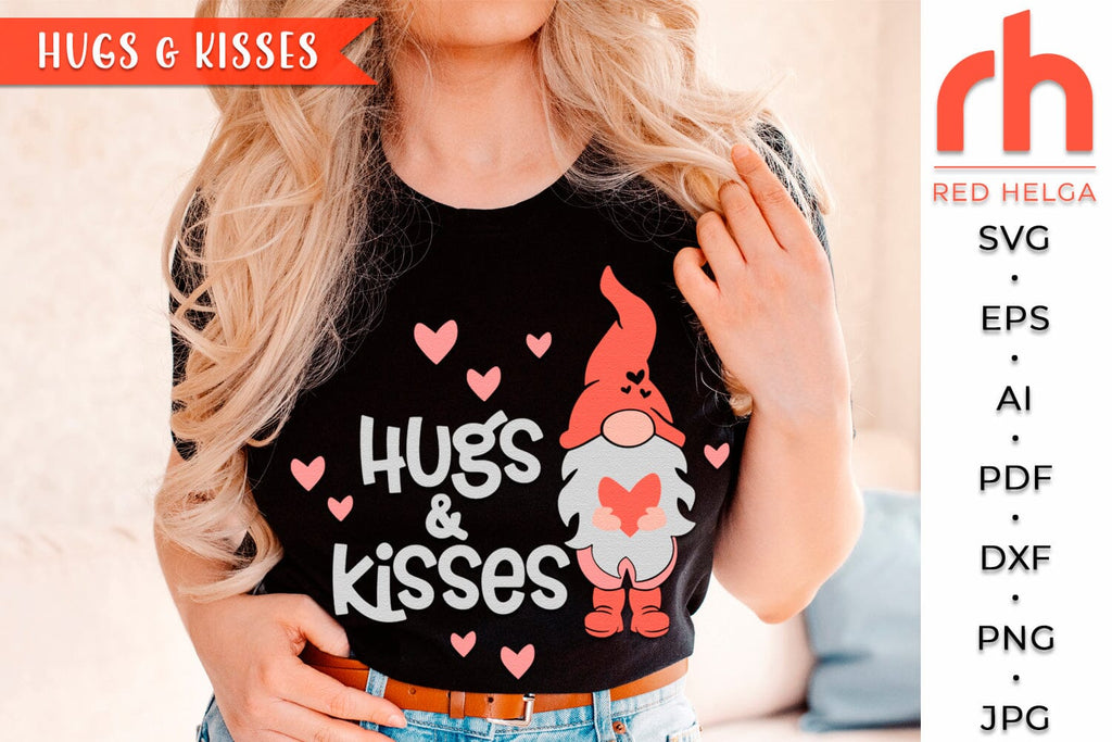Hugs & Kisses SVG, Round Hanger Cut File, Valentine’s Gnome DXF - So Fontsy