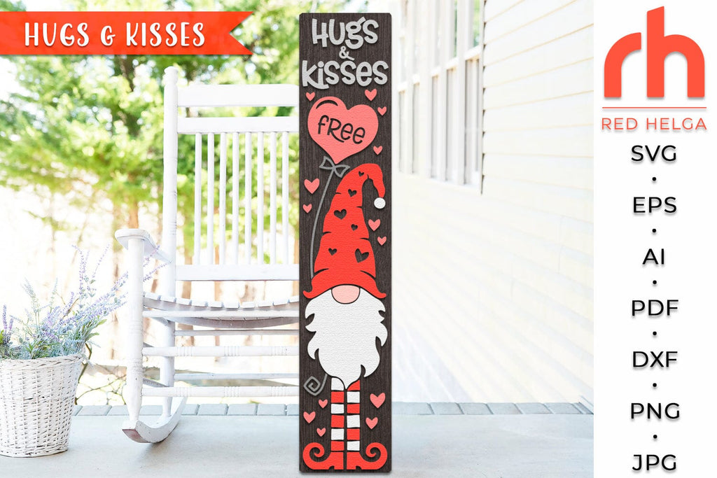 Hugs & Kisses SVG - Valentine’s Porch Sign Cut File - Gnome with Heart ...