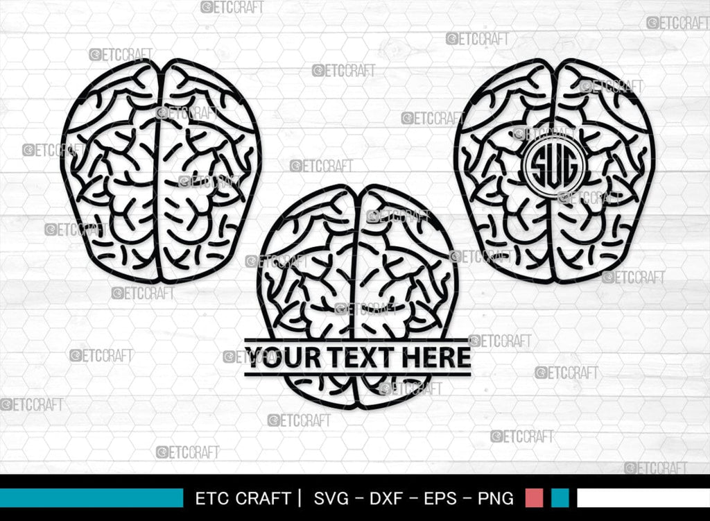 Human Brain Monogram, Human Brain Silhouette, Human Brain SVG, Outline ...