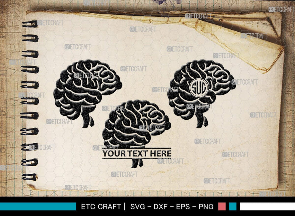 Human Brain Monogram, Human Brain Silhouette, Human Brain SVG, Outline ...