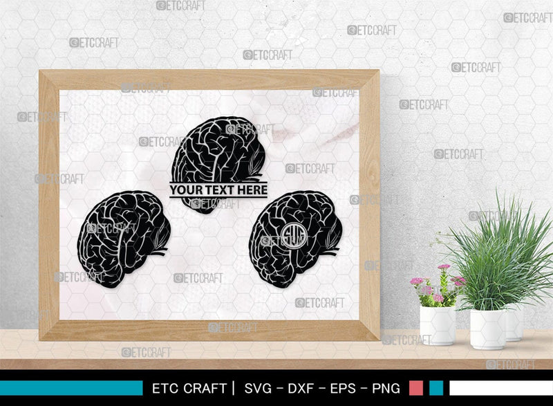 Human Brain Monogram, Human Brain Silhouette, Human Brain SVG, Outline ...