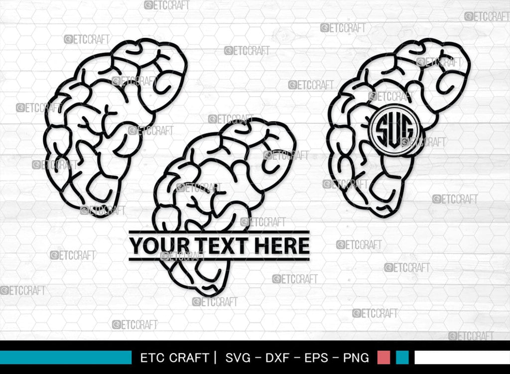 Human Brain Monogram, Human Brain Silhouette, Human Brain SVG, Outline ...