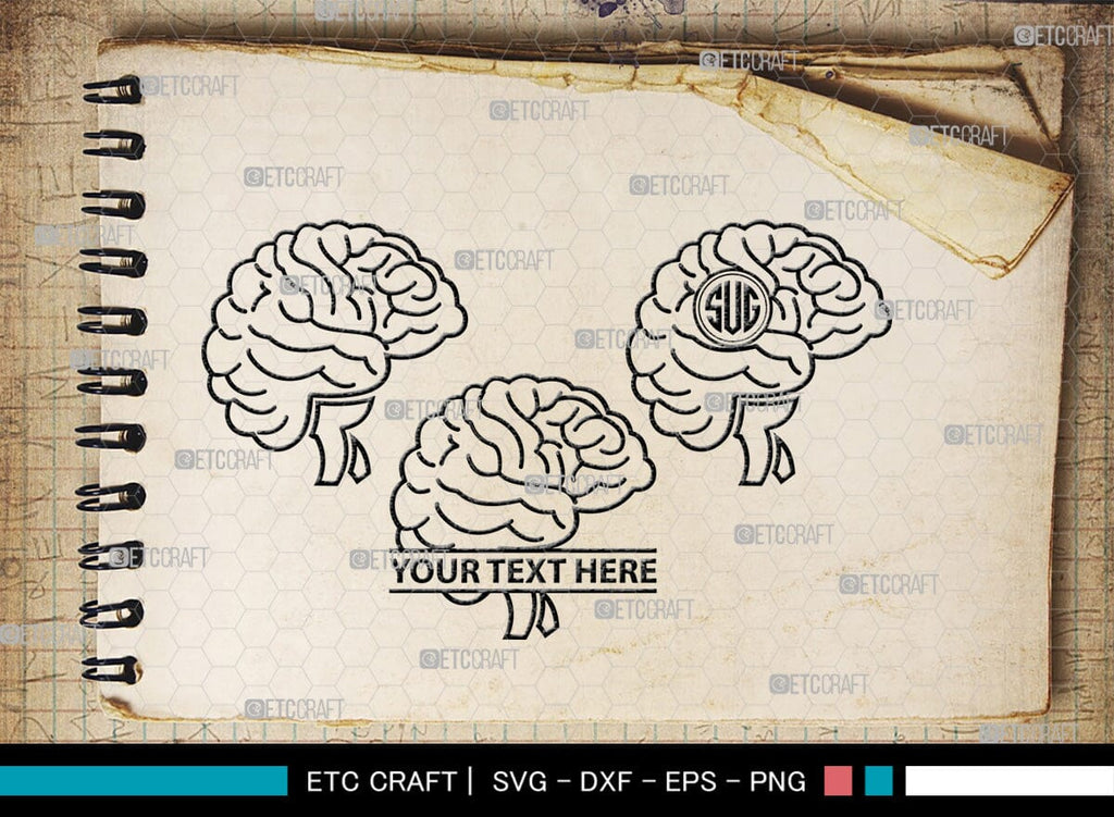 Human Brain Monogram, Human Brain Silhouette, Human Brain SVG, Outline ...