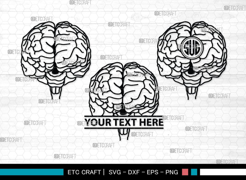 Human Brain Monogram, Human Brain Silhouette, Human Brain SVG, Outline ...