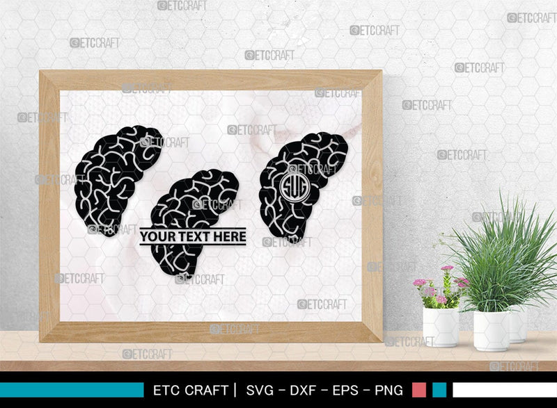 Human Brain Monogram, Human Brain Silhouette, Human Brain SVG, Outline ...