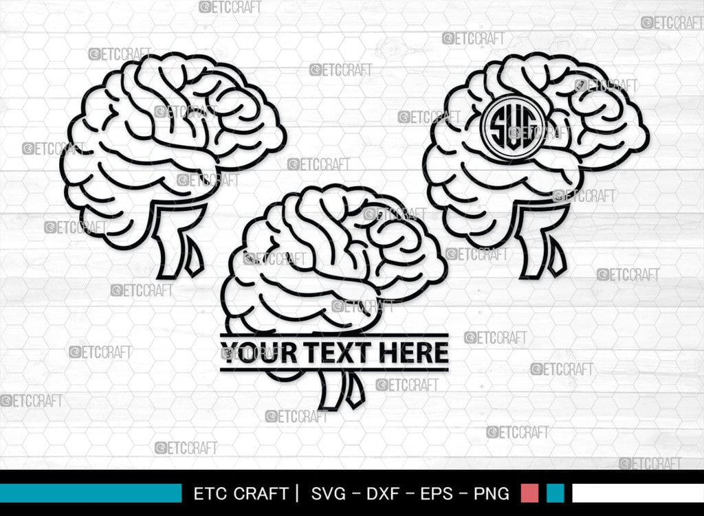 Human Brain Monogram, Human Brain Silhouette, Human Brain SVG, Outline ...