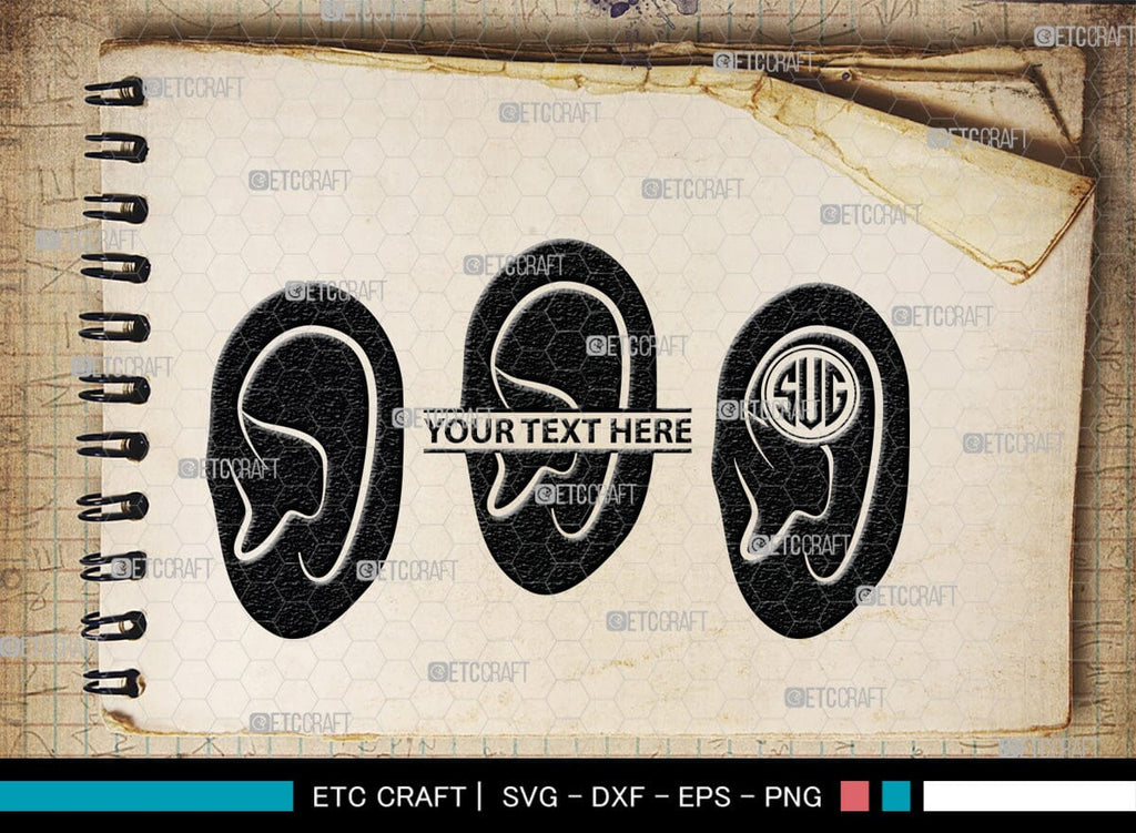 Human Ear Monogram, Human Ear Silhouette, Human Ear SVG, Ear Svg, Ears ...