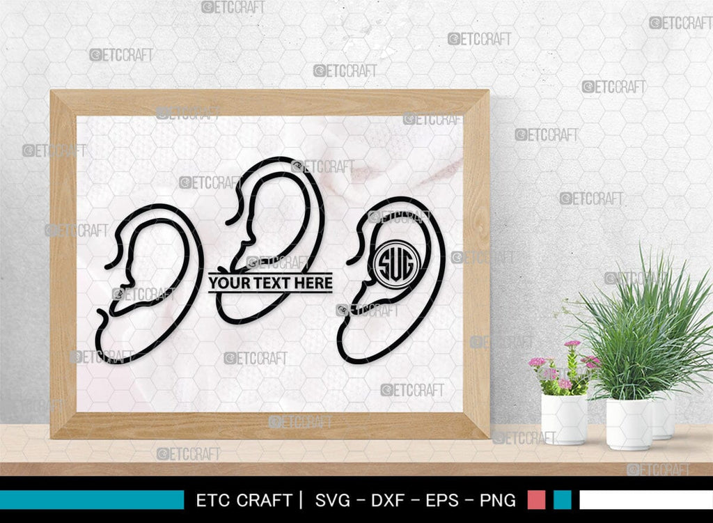 Human Ear Monogram, Human Ear Silhouette, Human Ear SVG, Ear Svg, Ears ...