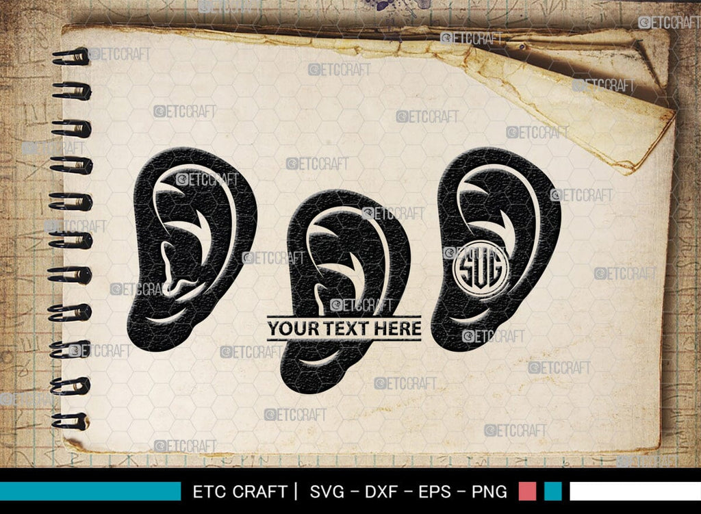 Human Ear Monogram, Human Ear Silhouette, Human Ear SVG, Ear Svg, Ears ...