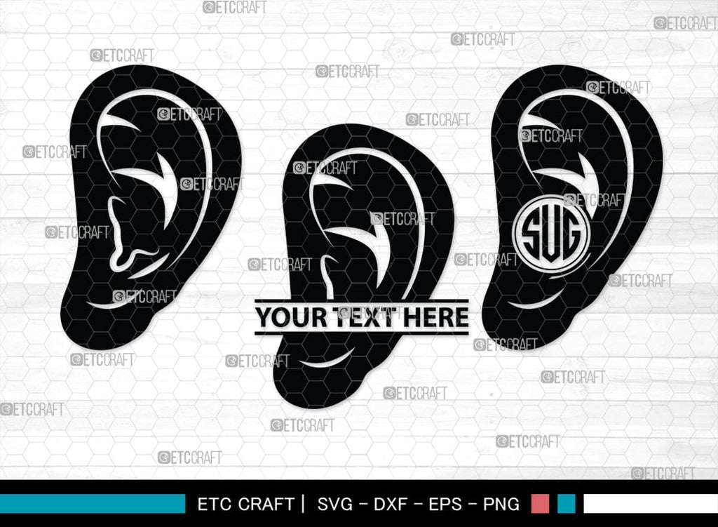 Human Ear Monogram, Human Ear Silhouette, Human Ear SVG, Ear Svg, Ears ...