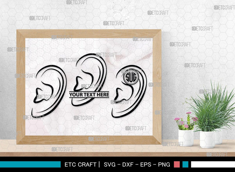 Human Ear Monogram, Human Ear Silhouette, Human Ear SVG, Ear Svg, Ears ...