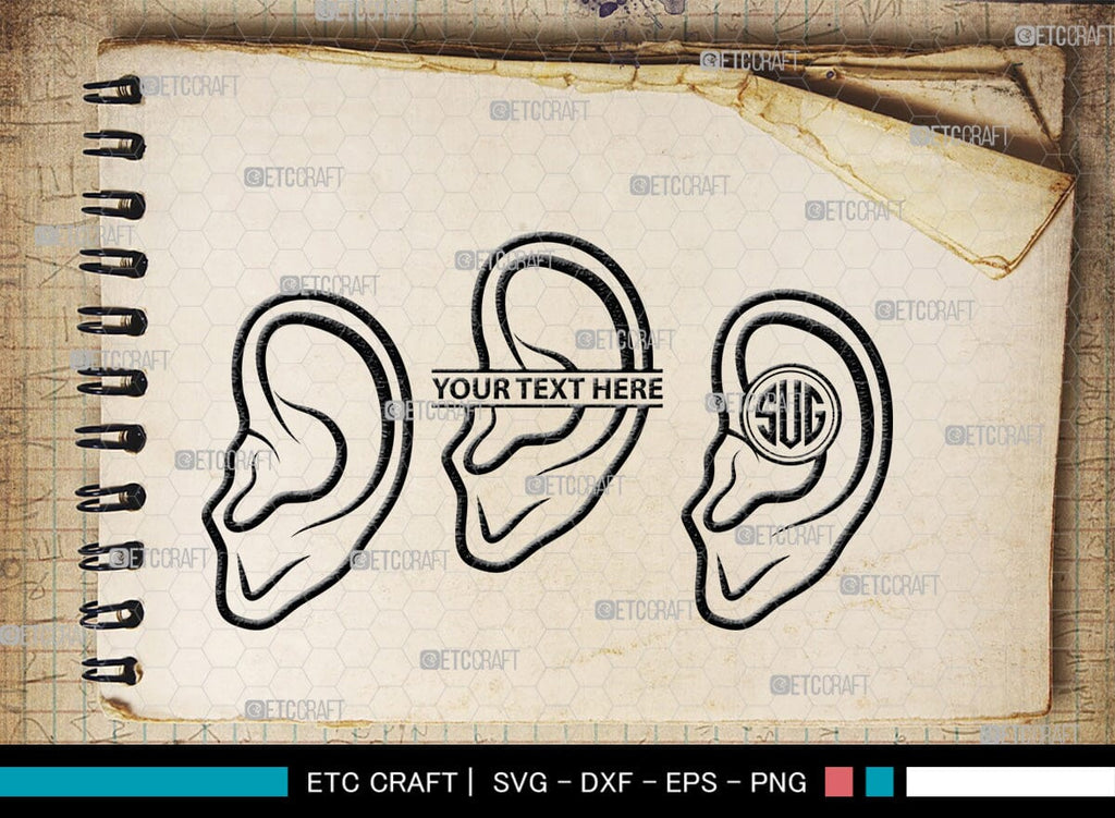 Human Ear Monogram, Human Ear Silhouette, Human Ear SVG, Ear Svg, Ears ...