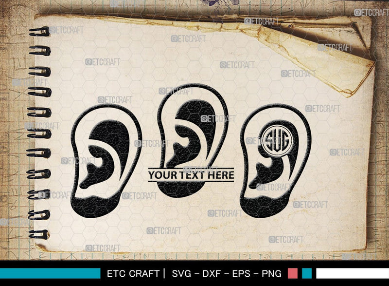 Human Ear Monogram, Human Ear Silhouette, Human Ear SVG, Ear Svg, Ears ...