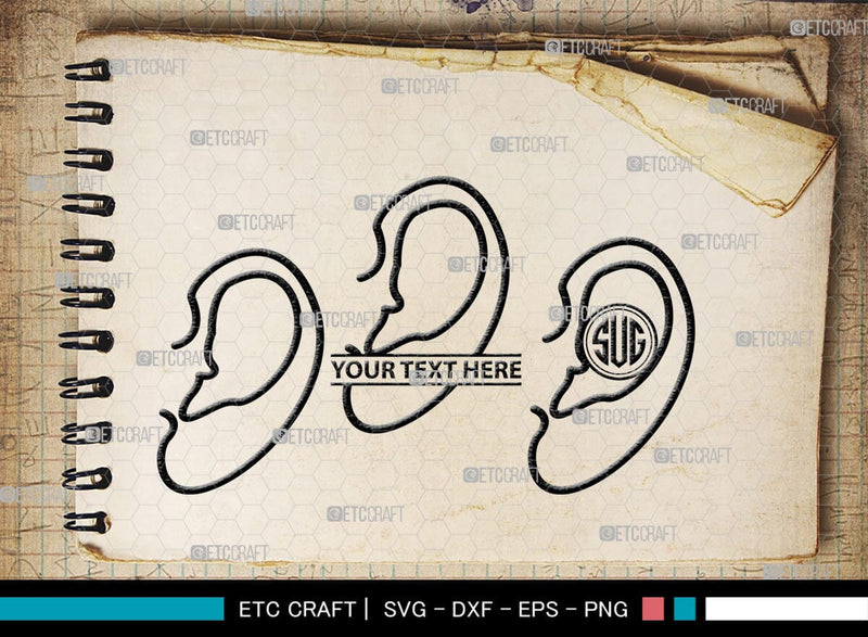 Human Ear Monogram, Human Ear Silhouette, Human Ear SVG, Ear Svg, Ears ...