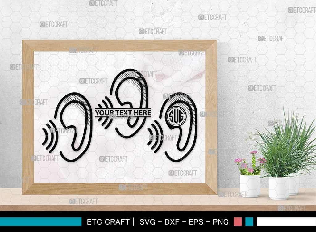 Human Ear Monogram, Human Ear Silhouette, Human Ear SVG, Ear Svg, Ears ...