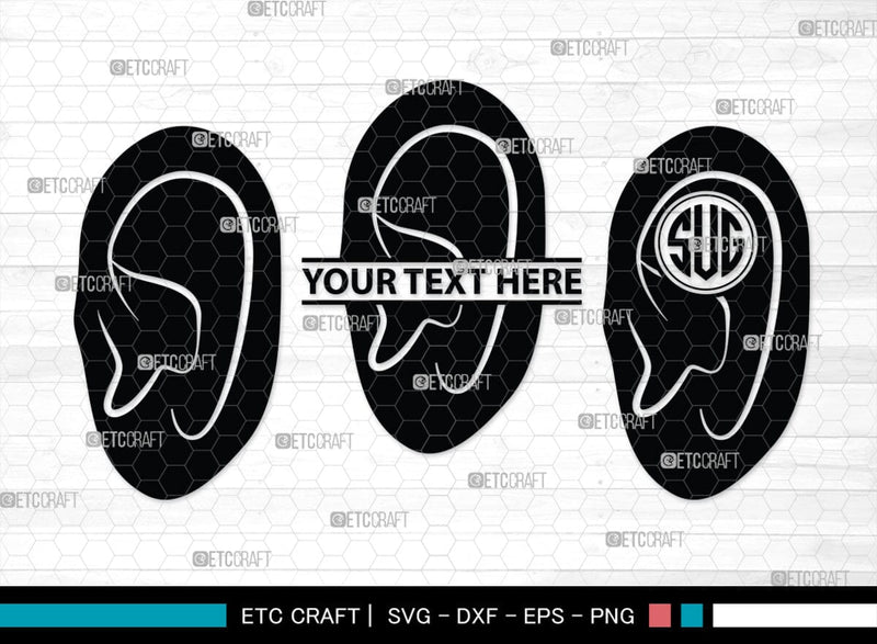 Human Ear Monogram, Human Ear Silhouette, Human Ear SVG, Ear Svg, Ears ...