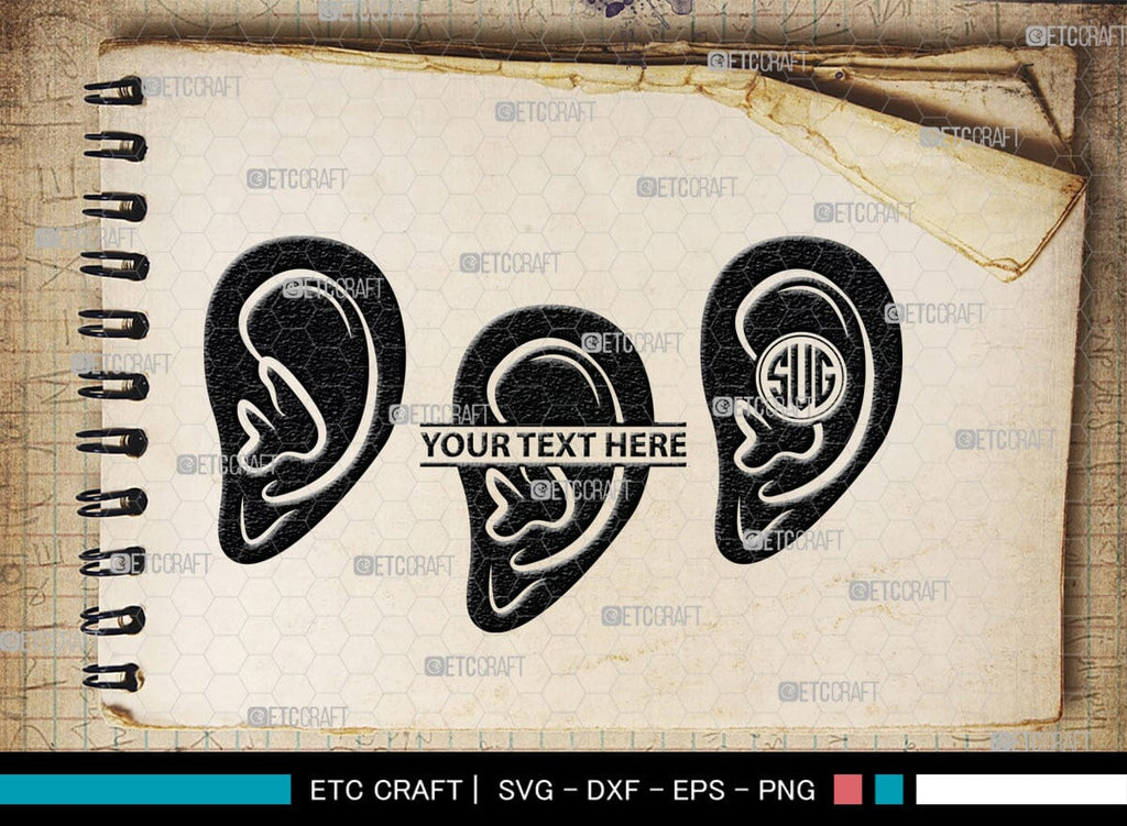 Human Ear Monogram, Human Ear Silhouette, Human Ear SVG, Ear Svg, Ears ...