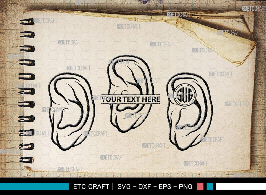 Human Ear Monogram, Human Ear Silhouette, Human Ear SVG, Ear Svg, Ears ...