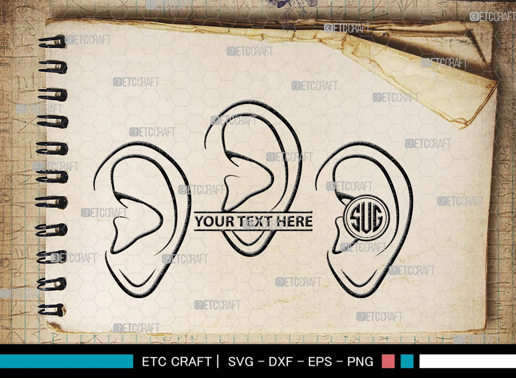 Human Ear Monogram, Human Ear Silhouette, Human Ear SVG, Ear Svg, Ears ...