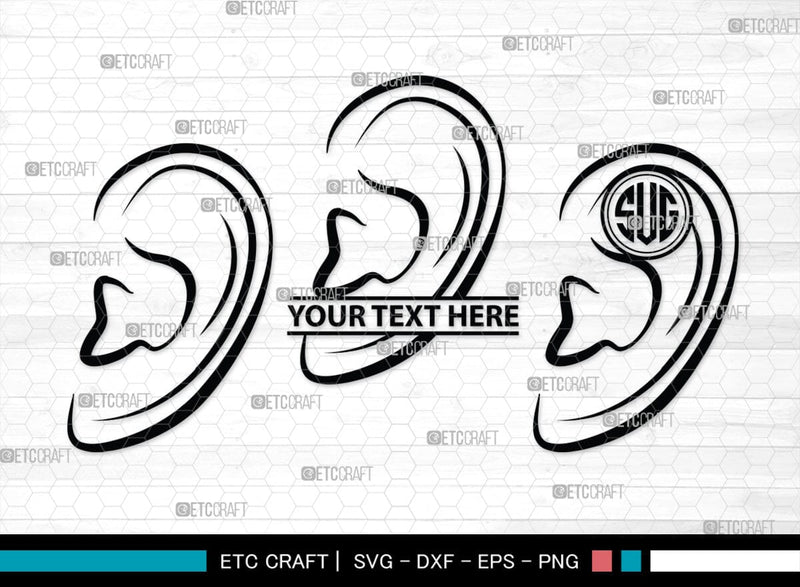 Human Ear Monogram, Human Ear Silhouette, Human Ear SVG, Ear Svg, Ears ...