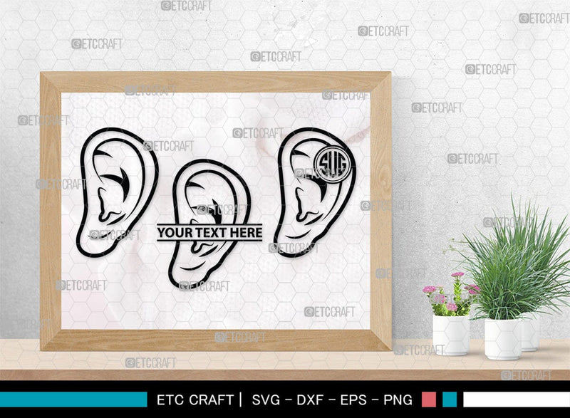Human Ear Monogram, Human Ear Silhouette, Human Ear SVG, Ear Svg, Ears ...