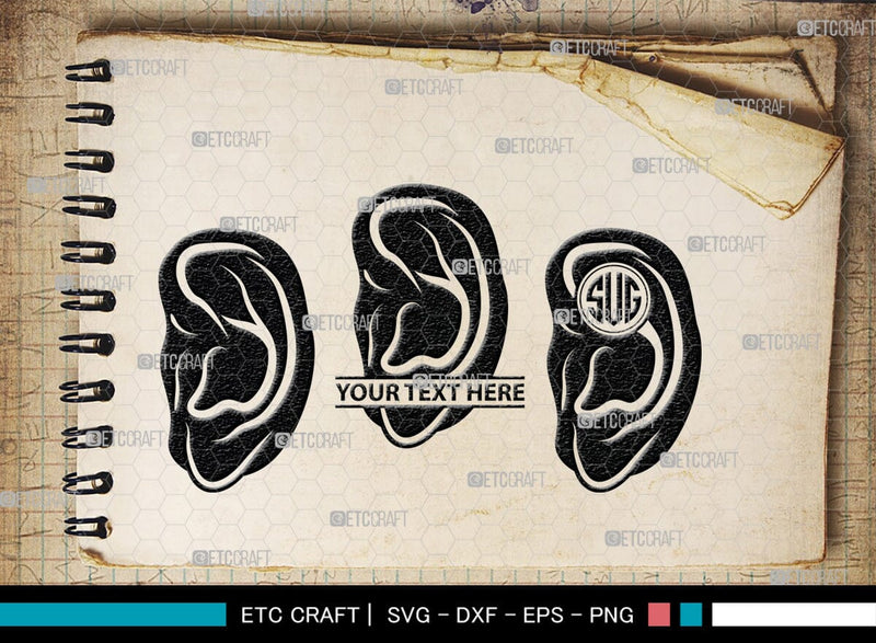 Human Ear Monogram, Human Ear Silhouette, Human Ear SVG, Ear Svg, Ears ...