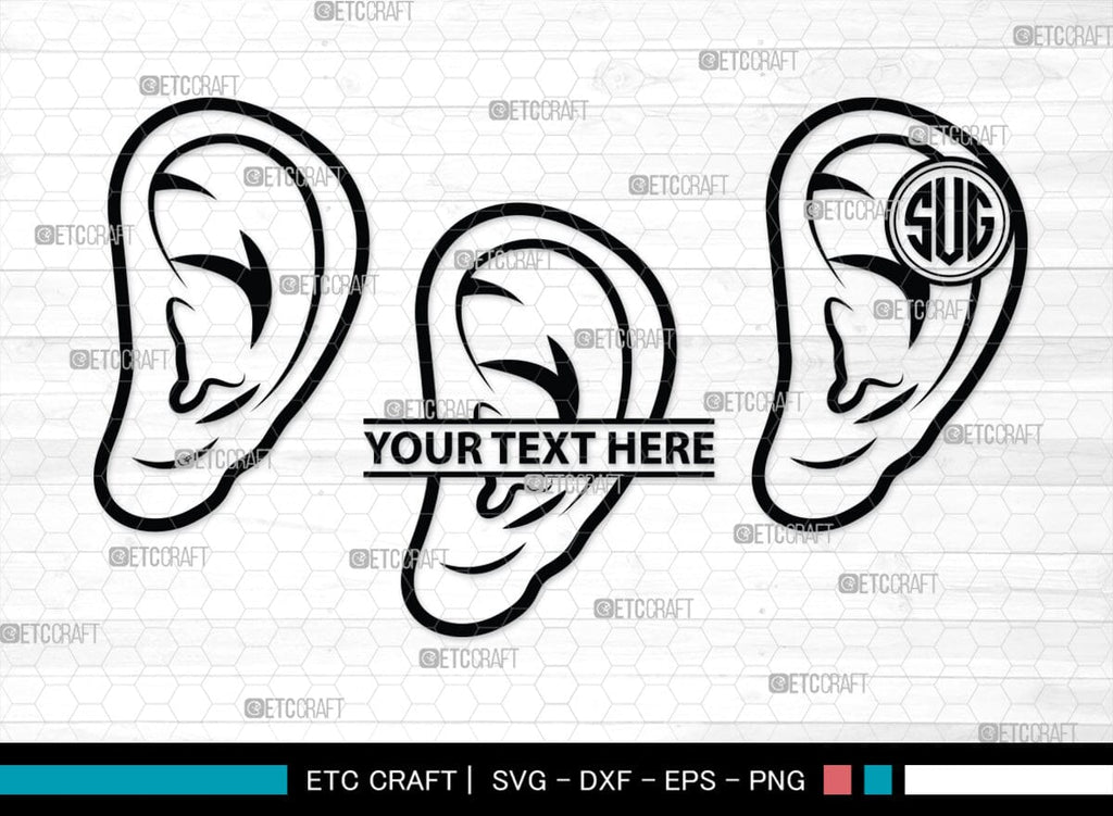 Human Ear Monogram, Human Ear Silhouette, Human Ear SVG, Ear Svg, Ears ...