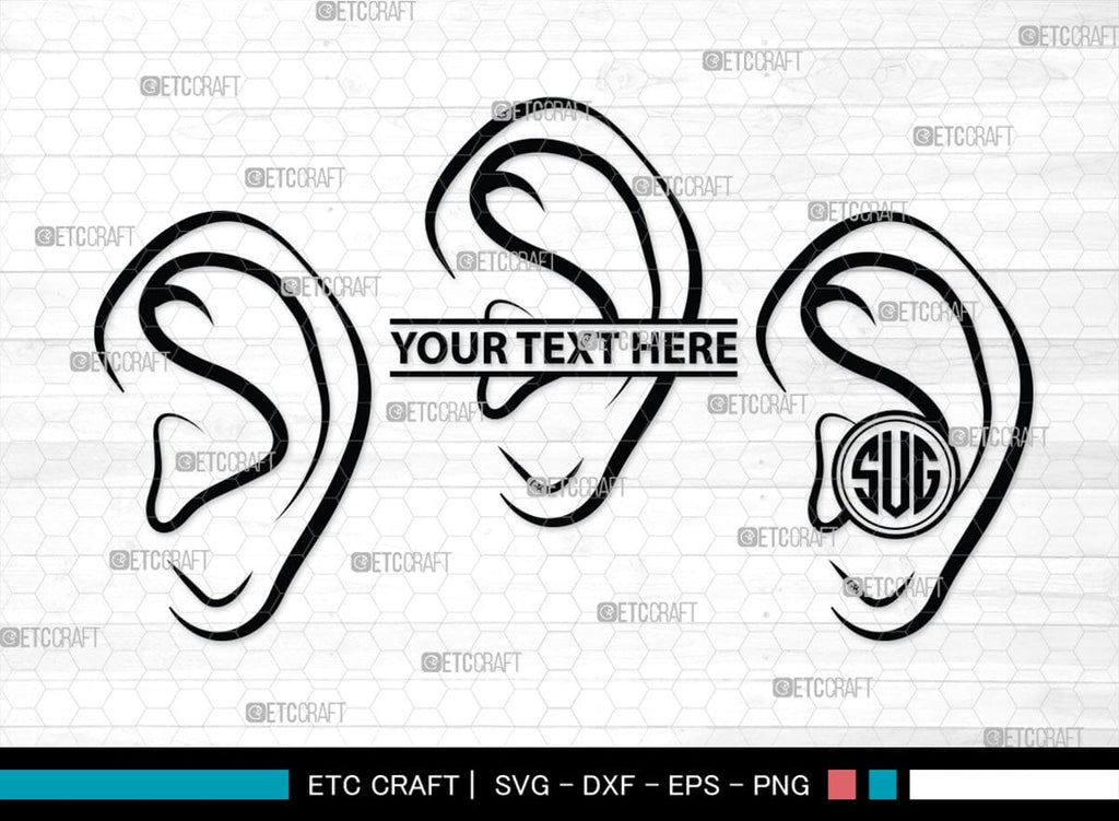 Human Ear Monogram, Human Ear Silhouette, Human Ear SVG, Ear Svg, Ears ...