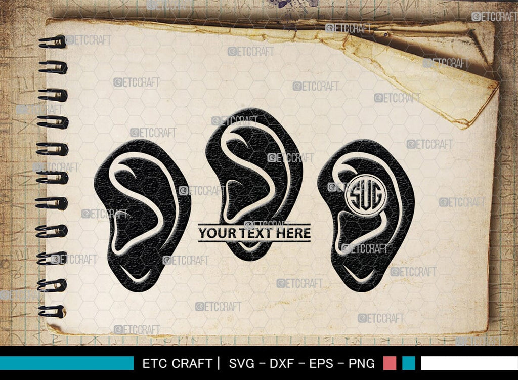 Human Ear Monogram, Human Ear Silhouette, Human Ear SVG, Ear Svg, Ears ...