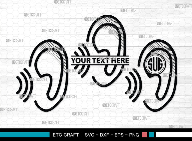 Human Ear Monogram, Human Ear Silhouette, Human Ear SVG, Ear Svg, Ears ...