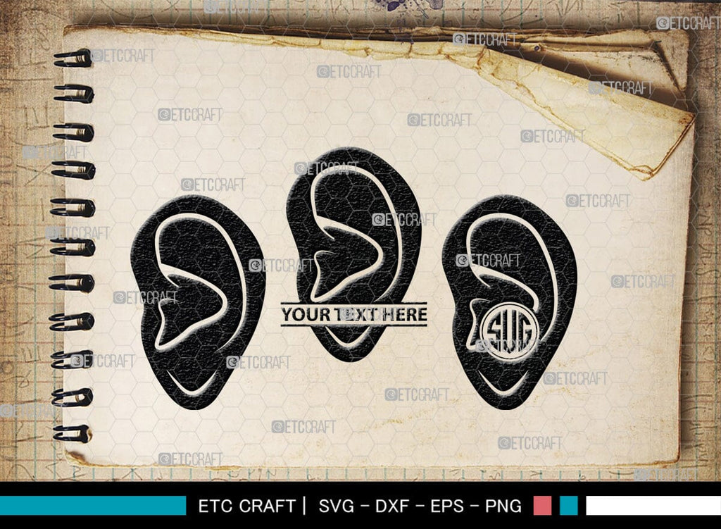 Human Ear Monogram, Human Ear Silhouette, Human Ear SVG, Ear Svg, Ears ...