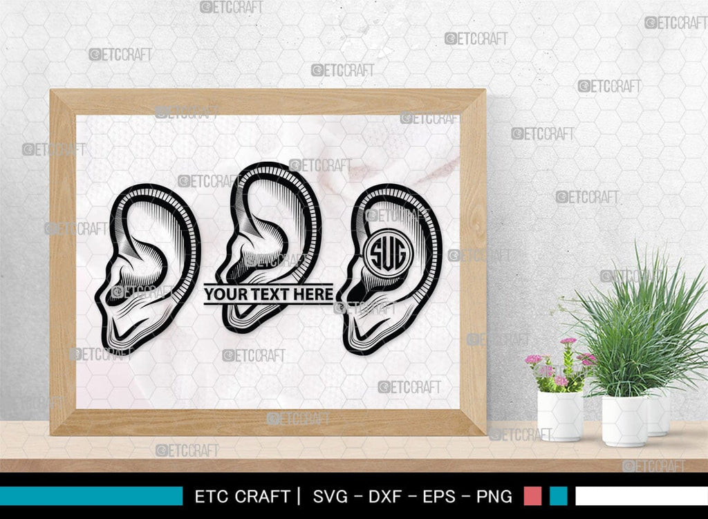 Human Ear Monogram, Human Ear Silhouette, Human Ear SVG, Ear Svg, Ears ...