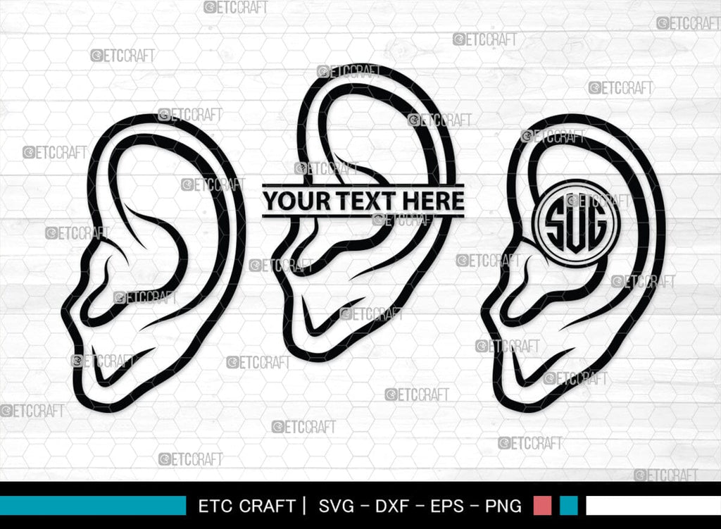 Human Ear Monogram, Human Ear Silhouette, Human Ear SVG, Ear Svg, Ears ...
