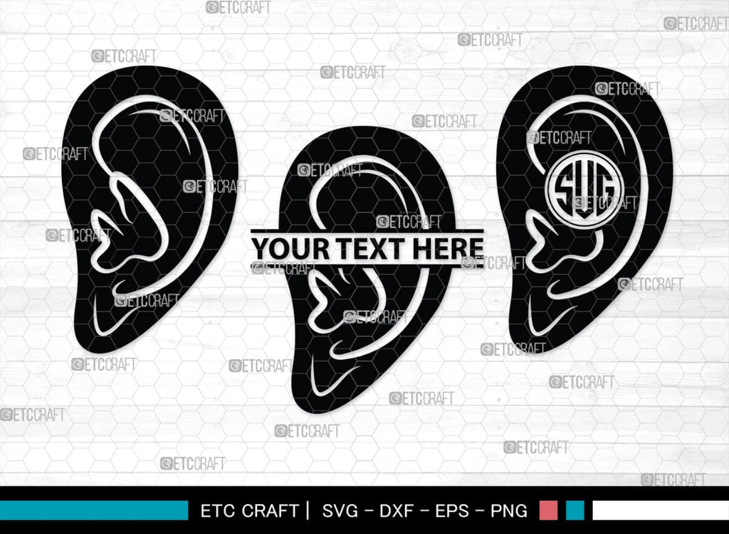 Human Ear Monogram, Human Ear Silhouette, Human Ear SVG, Ear Svg, Ears ...